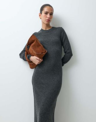 AllSaints Erith lang&auml;rmliges Maxikleid aus Merinowolle in Anthrazitgrau