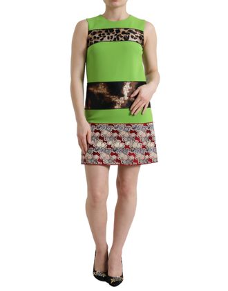 Dolce & Gabbana Womens Apple Green Sleeveless Panelled Shift Dress Viscose