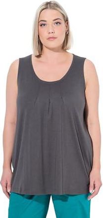Ulla Popken Haut pour Femme, Grandes Tailles, Grandes Tailles, Plis d&eacute;coratifs, Ligne A, col Rond, sans Manches, Modal, Gris Graphite, 48-50 Grande Taille