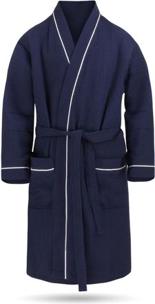 Normani Herren Bademantel Morgenmantel aus 100% Baumwolle - Waffelbademantel - dünner Kimono für Männer Farbe Navy Größe M