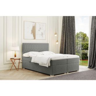 KAISER M&ouml;bel Boxspringbett mit bettkasten und matratze + topper RIMINI stoff Riviera Grau 160x200 cm