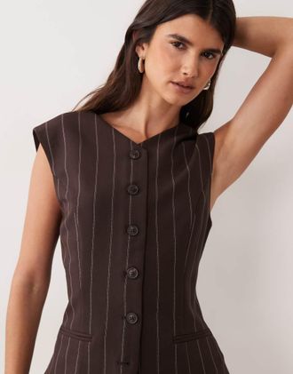 Abercrombie & Fitch gilet long col V &agrave; rayures fines noir