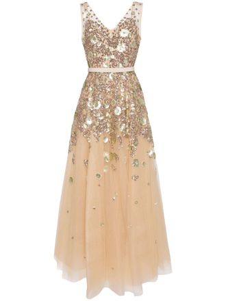Saiid Kobeisy Tüllrobe mit Perlen - Nude