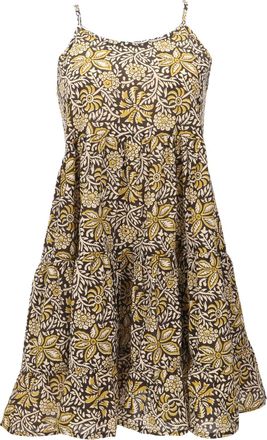 Guru Shop Boho Minikleid, Stufenkleid, H&auml;ngerchen - Braun/Mustard, Damen, Baumwolle, Size:L