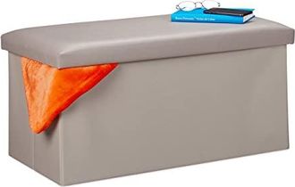 Relaxdays Sitzbank mit Stauraum, Kunstleder, faltbar, gepolstert, Flur, Schlafzimmer, HBT 37,5 x 76,5 x 38,5 cm, grau