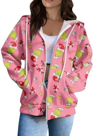 Generic Le Grinch Sweat A Capuche Femme Hiver Vêtements Noël Christmas Pyjama Pilou Chaud Sweatshirts Moche The Pull Adulte Noel Polaire Plaid Pulls Deguiseme