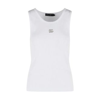Dolce & Gabbana Femme, Tops, Blanc, Taille: 40 FR Canale Logo Strass Tank Top
