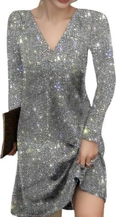 Generic Robe de f&ecirc;te scintillante pour femme - Robe de No&euml;l tendance sans manches - Coupe ajust&eacute;e - Robe longue - Robe de cocktail formelle pour lautomne - Ro