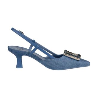 Roberto Festa Milano Denim Slingback Flache Schuhe mit Juwelendekoration - - Shoes - Damen - Blau - 36 EU