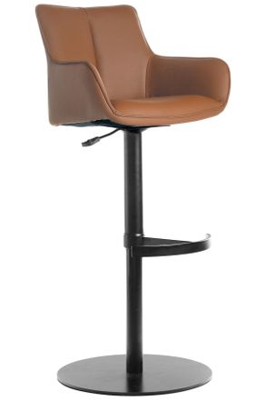 Novel Barhocker, Schwarz, Cognac, Metall, Leder, Echtleder, B&uuml;ffelleder, S&auml;ule, Bodenplatte, 54x92-112x55 cm, Lederauswahl, Sitzfl&auml;che 360&deg; drehbar, automat