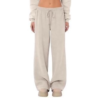 Generic Pantalon de surv&ecirc;tement en polaire &agrave; jambe large pour femme Pantalon de surv&ecirc;tement ample taille basse &eacute;lastique jambe droite Pantalon en polaire pour