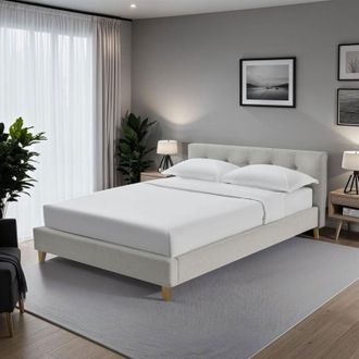 M&S Collection M&s - Lit 160x200 cm avec tête de lit en tissu chiné beige et pieds bois