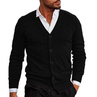 Generic Cardigan l&eacute;ger pour homme, &eacute;l&eacute;gant, d&eacute;contract&eacute;, doux et confortable, col en V, boutons, pull en tricot, coupe ajust&eacute;e, manches longues, pull thermiqu