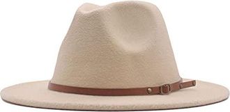 FNKDOR Fedora Chapeau Femme Homme Chapeau de Jazz en Feutre Fedora à Large Bord Réglable Trilby Feutre Cap Élégant Casquette Haut de Forme Unisexe (Beige, Fr