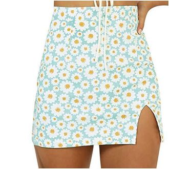 Generic Jupe Patineuse Femme - Imprimer Sexy Jupe Haute Lrregular Taille Mode Mini Cordon Femmes Daisy Jupe Jupe Courte Marron