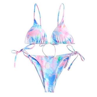 Generic Ensemble de bikini pour femme taille haute avec col en V, contr&ocirc;le du ventre, push-up deux pi&egrave;ces, maillot de bain de vacances, dos nu, v&ecirc;tements de v