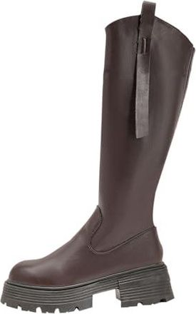 Generic Bottes hautes au genou extensibles et &eacute;l&eacute;gantes pour femme - Bout rond - Couleur unie - Talon &eacute;pais - Fermeture &eacute;clair lat&eacute;rale - Confortables - Autom