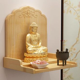 Generic Buddha-Schrein zur Wandmontage, Buddha-Altartisch zur Wandmontage, Meditationstisch zur Wandmontage, Buddha-Statuenst&auml;nder aus Holz, chinesische Opfer
