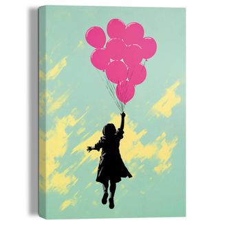 Reinders Wandbild, Balloons Up, Kinderzimmer, Wandbild, Deko Poster, Wanddeko, Leinwand, Rosa, 30 x 20