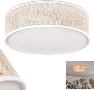 HOFSTEIN Deckenleuchte Antillo, Deckenlampe aus Metall/Papiergeflecht/Kunststoff in Nickel-matt/Natur/Weiß, runde Leuchte im Boho-Design (Ø 40 cm), E27, Esszim