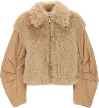 Kaos Kaos - Veste en fausse fourrure &agrave; mati&egrave;res m&eacute;lang&eacute;es - Femme - Vestes - Brun - Taille: 38 FR