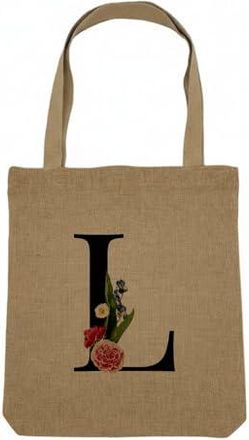 Fabulous Sac Shopping Tote Bag Aspect Lin - L L&eacute;a Louna Lara Lettre Alphabet Pr&eacute;nom Fleurs - Sac de Courses Toile Epaisse 360g Beige Naturel Cabas Port&eacute; Epaule
