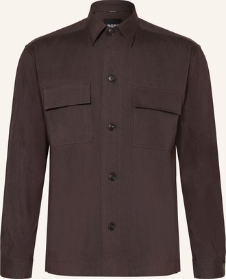 HUGO BOSS Hemd Cai Comfort Fit Mit Leinen braun