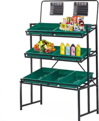 Generic Snackregale,freistehendes Obst- und Gem&uuml;sekorbregal,Display mit abgeschr&auml;gter &Ouml;ffnung f&uuml;r L&auml;den,Bauernm&auml;rkte Einzelhandel,Supermarktregal - Eisenrahme