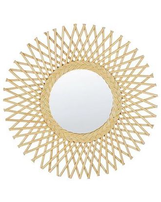 Beliani Miroir Mural Boho en Rotin Naturel en Forme de Soleil Ajouré Rond 60 cm Tagolu