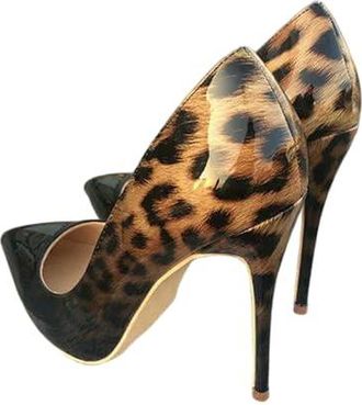 Generic YUJIEBB Escarpins tendance en cuir verni l&eacute;opard &agrave; bout pointu 8-12 cm Stiletto Ultra Haut Talon Sexy Dames Chaussures de f&ecirc;te Taille 34-43, L&eacute;opard n