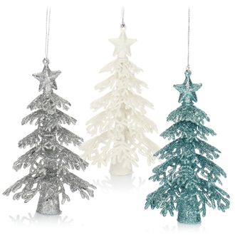 Com-Four 3X Christbaumschmuck - glitzernde H&auml;ngedekoration - Weihnachtsbaum zum Hinstellen oder Aufh&auml;ngen - Tanne aus Kunststoff - Weihnachtsbaumanh&auml;nger - 16 
