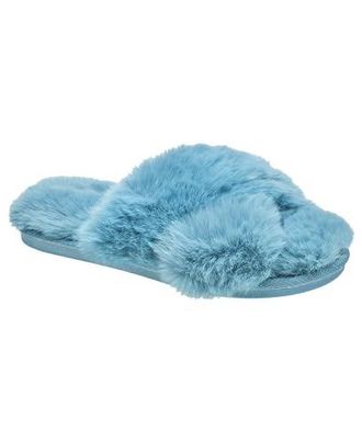 Nine West Pantoufles crois&eacute;es pelucheuses pour femme - En peluche douce - Bout ouvert - Avec semelle en mousse &agrave; m&eacute;moire de forme, bleu, Medium