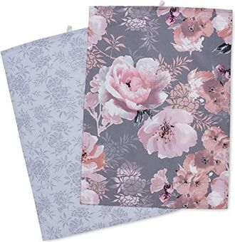 Catherine Lansfield Dramatic Floral Geschirrt&uuml;cher, Grau, Einheitsgr&ouml;&szlig;e, KT/46659/W/TT2/GY