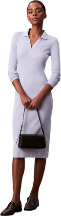 Calvin Klein Damen Ls Woven Label Johnny Collar Mid Lv047E202G Kleider, Purple (Casual Blue), XS