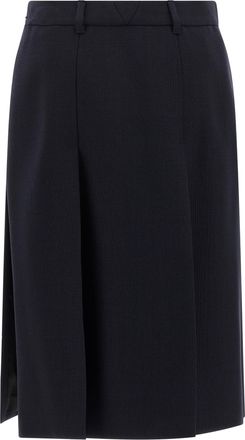 Prada Womens Blue Virgin Wool Midi Skirt