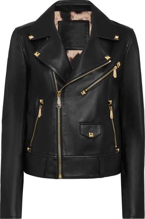 Philipp Plein Femme, Vestes, Noir, Taille: 36 FR Leather Biker Studs