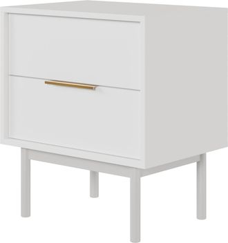 Selsey Nachttisch Beistellschrank Beistelltisch Nachtschrank 54 cm Mit 2 Schubladen Wei&szlig; Holzerne Beine Viviaro