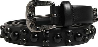 Dolce & Gabbana Homme, Accessoires, Noir, Taille: ONE Size Calf Embellished Metal Buckle Belt