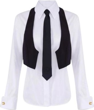 Elisabetta Franchi Femme, Blouses et Chemises, Blanc, Taille: 38 FR Chemise en coton avec cravate et gilet