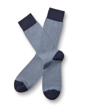 CHARLES TYRWHITT Socken mit Fischgr&auml;tmuster - Stahlblau