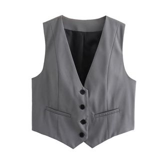 Generic Gilet &eacute;l&eacute;gant pour femme - Sans manches - Col en V - Couleur unie - Veste ouverte sur le devant - Veste de costume de bureau - Veste de costume l&eacute;g&egrave;re