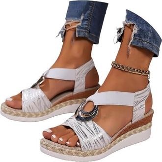 Generic Sandales compens&eacute;es pour femme Uk2026, soutien de la vo&ucirc;te plantaire, bout ouvert, sangle de cheville, sandales &agrave; enfiler, d&eacute;coration en m&eacute;tal, chauss