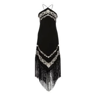 Twinset Femme, Robes, Noir, Taille: 38 FR Asymmetric Embroidered Fringe Dress