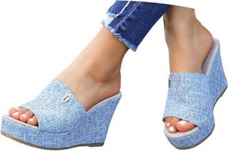 Generic Pantoufles &agrave; Plateforme Femme Confortables et D&eacute;contract&eacute;es avec en Tissu pour D&eacute;tente Int&eacute;rieur et Ext&eacute;rieur (Light Blue-a, 42)