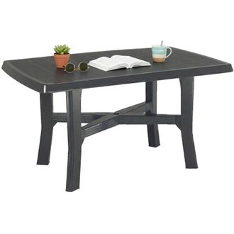 Dmora Raspberry Gartentisch, 6 Pl&auml;tze, L&auml;nge max. 138 cm, Made in Italy, Kacheloptik, 138x88x72h cm, Anthrazit Schwarz