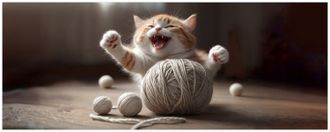 Wallario selbstklebendes Poster - Katze mit Wollknäuel, Aufkleber in Premiumqualität, Klebefolie Größe: 80 x 200 cm XXL-Poster