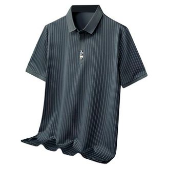 Generic Polo Homme Nouvelle Chemise en Soie Ray&eacute;e dans la Jeunesse Manches Courtes Tendance Affaires &Eacute;t&eacute; T-shirt pour Hommes, Vert fonc&eacute;., XXL