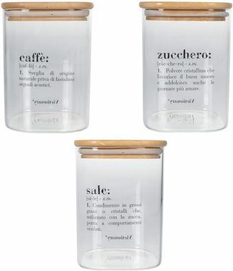 Villa D'Este Home Tivoli Victionary, Set mit 3 Einmachgl&auml;sern, 1 l, aus Glas, Bambusdeckel