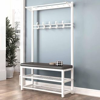 Generic 4-in-1 Metall Coat Rack mit Schuhbank & 11 Haken - Platz sparender Einstieg in den Hall Tree mit 2 Schuhen zur Aufbewahrung von Mänteln, Taschen und H