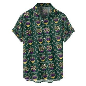 Generic Chemise hawa&iuml;enne amusante &agrave; manches courtes et boutonn&eacute;e pour homme - Style d&eacute;contract&eacute; - Pour la plage et l&eacute;t&eacute;, d-vert, XXL
